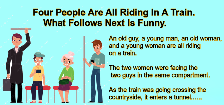 Four People Are All Riding In A Train.