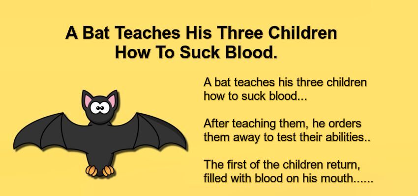 A Bat Teaches His Three Children How To Suck Blood.