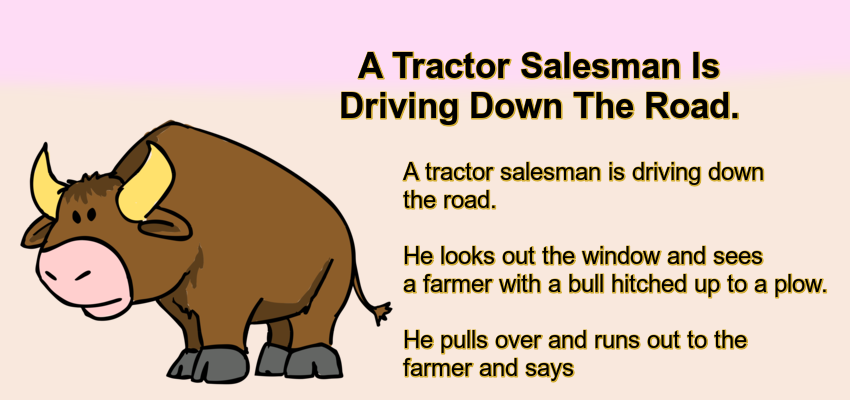 A Tractor Salesman Is Driving Down The Road.