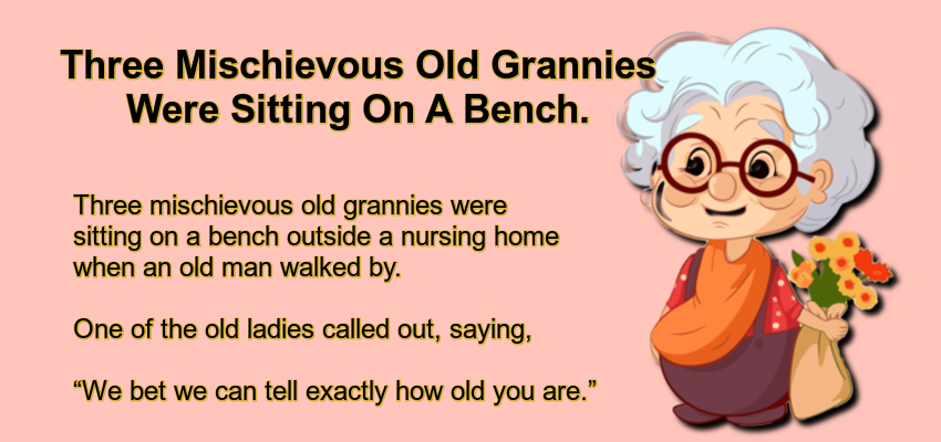 Three Mischievous Old Grannies Were Sitting On A Bench.