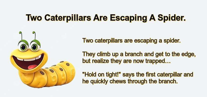 Two Caterpillars Are Escaping A Spider.